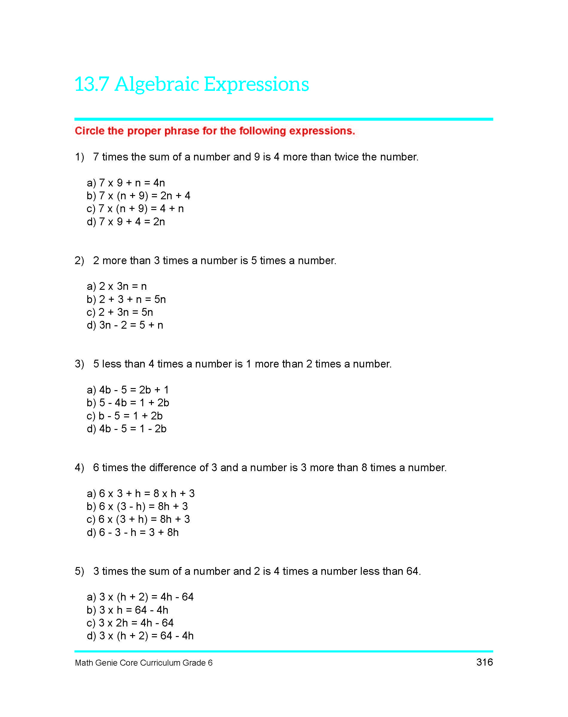 Sixth Grade course & Sample Lessons Math Genie Common Core PARCC